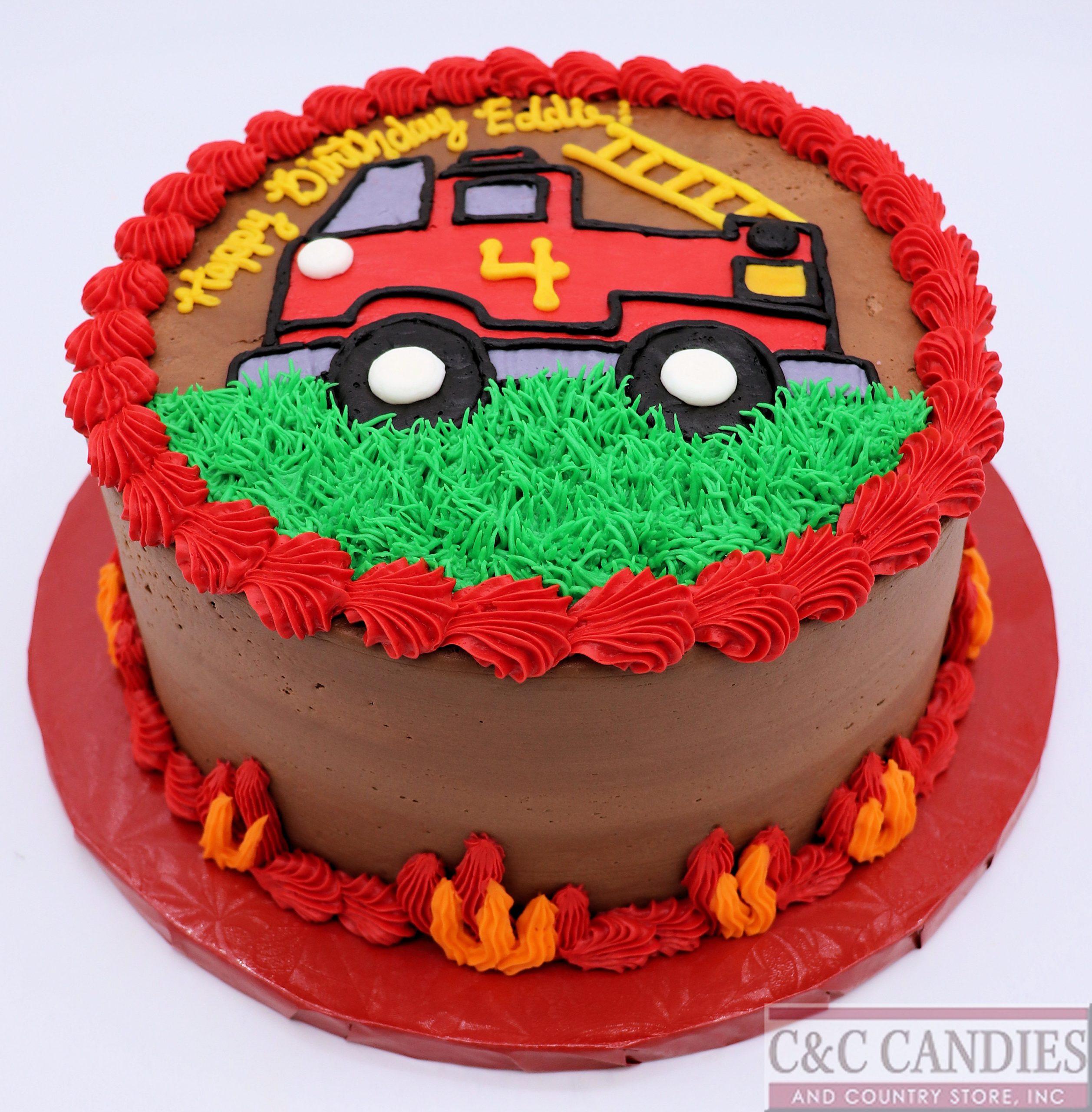 Fire Engine Frenzy Round Cake | C&C Candies